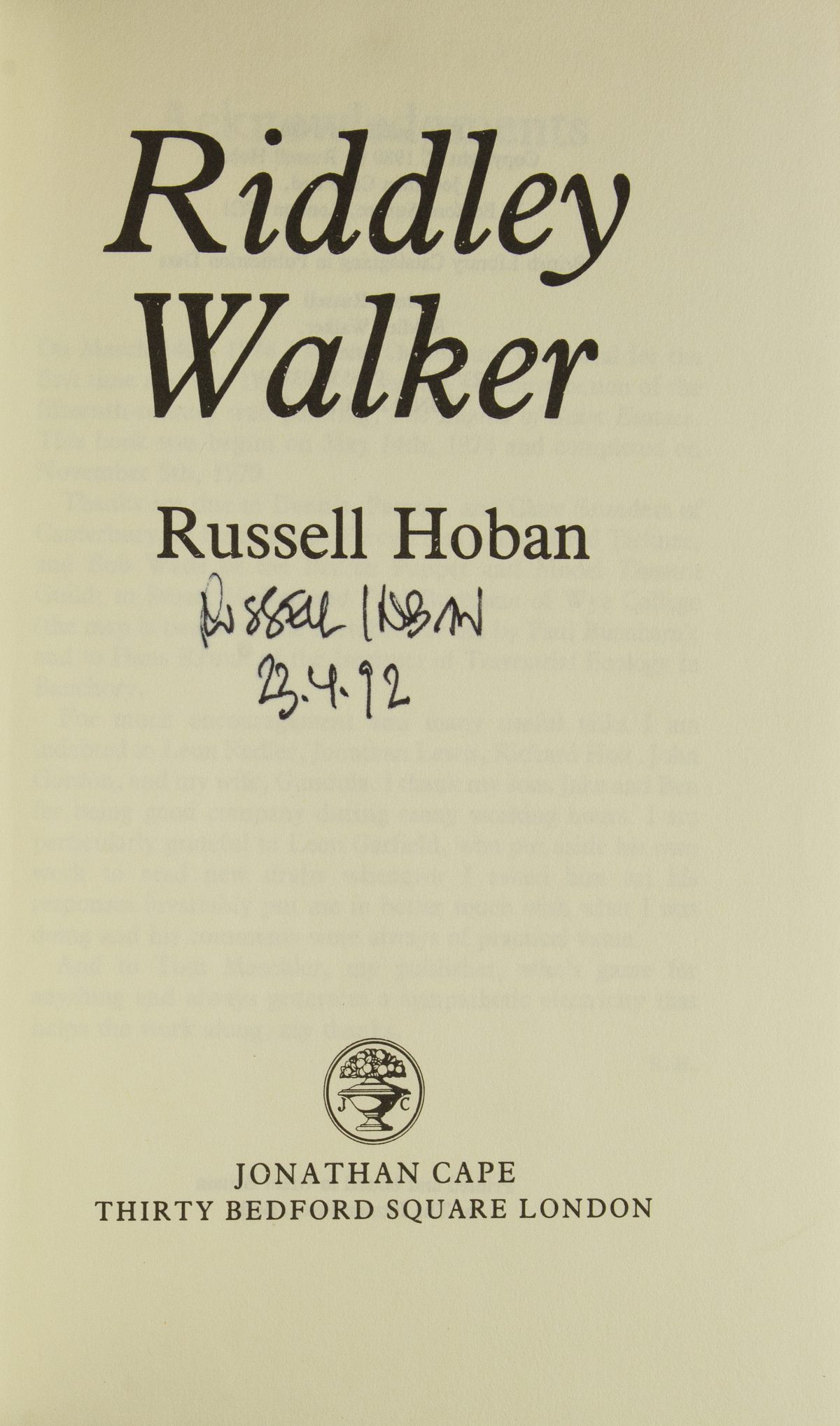 Russell Hoban. Riddley Walker. 1980. – TEMPORARY CULTURE